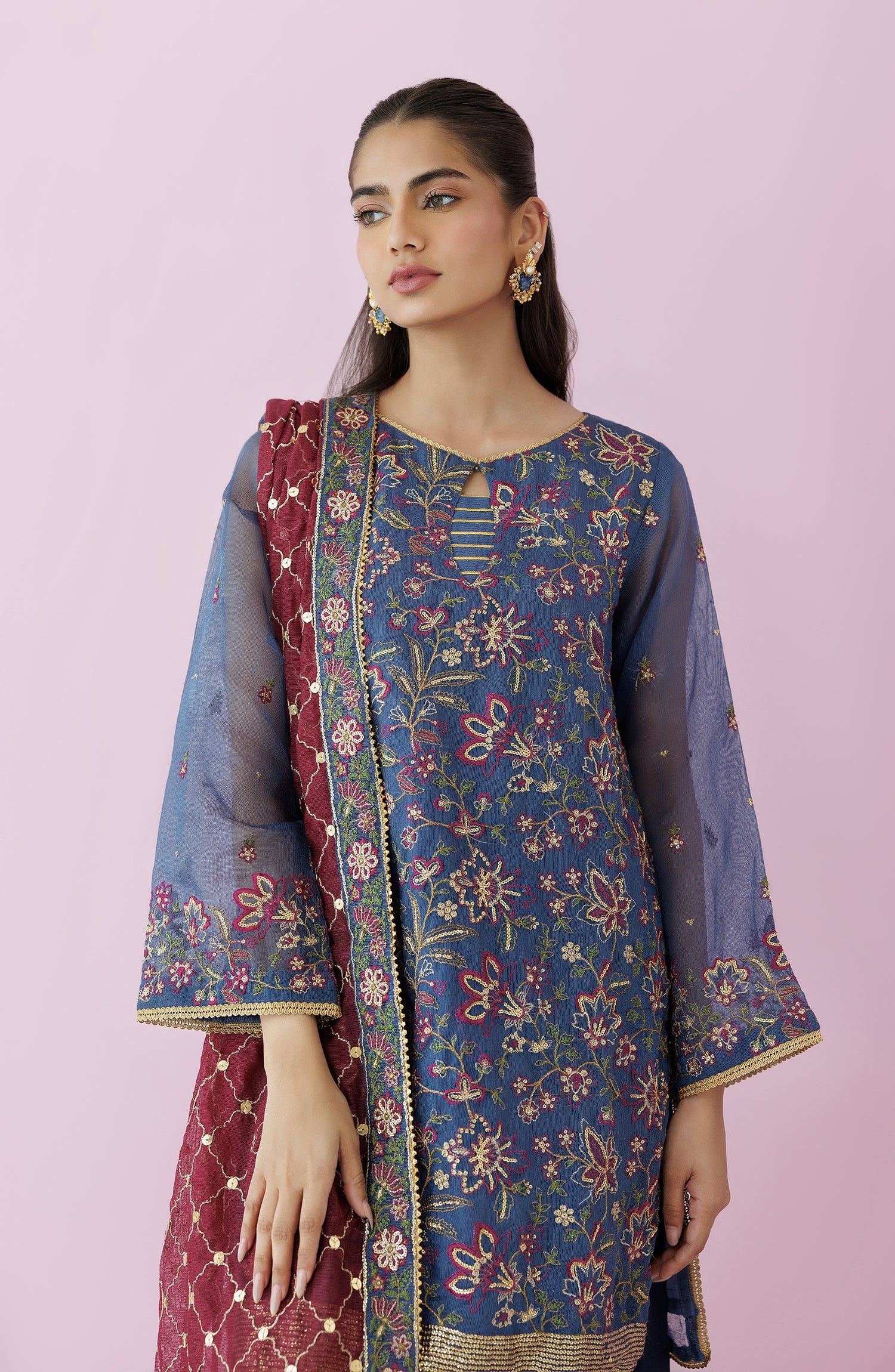 Orient Stitched 3 Piece Embroidered Khaddi Net Shirt , Raw Silk Pant ...