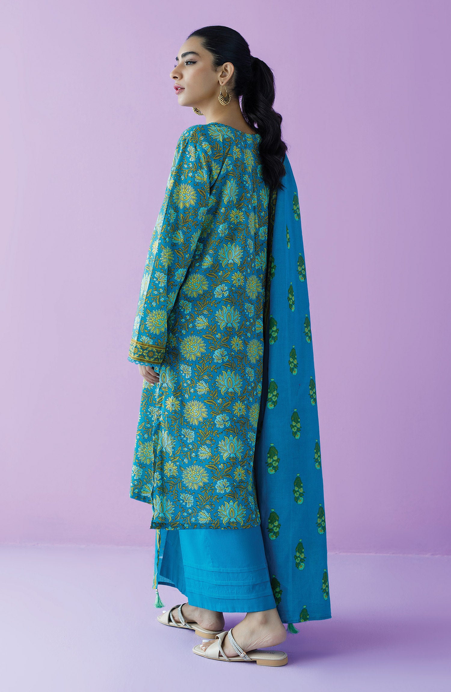 Orient Stitched 3 Piece Printed Lawn Shirt , Cambric Pant And Lawn Dupatta - Otl-23-151/S Teal