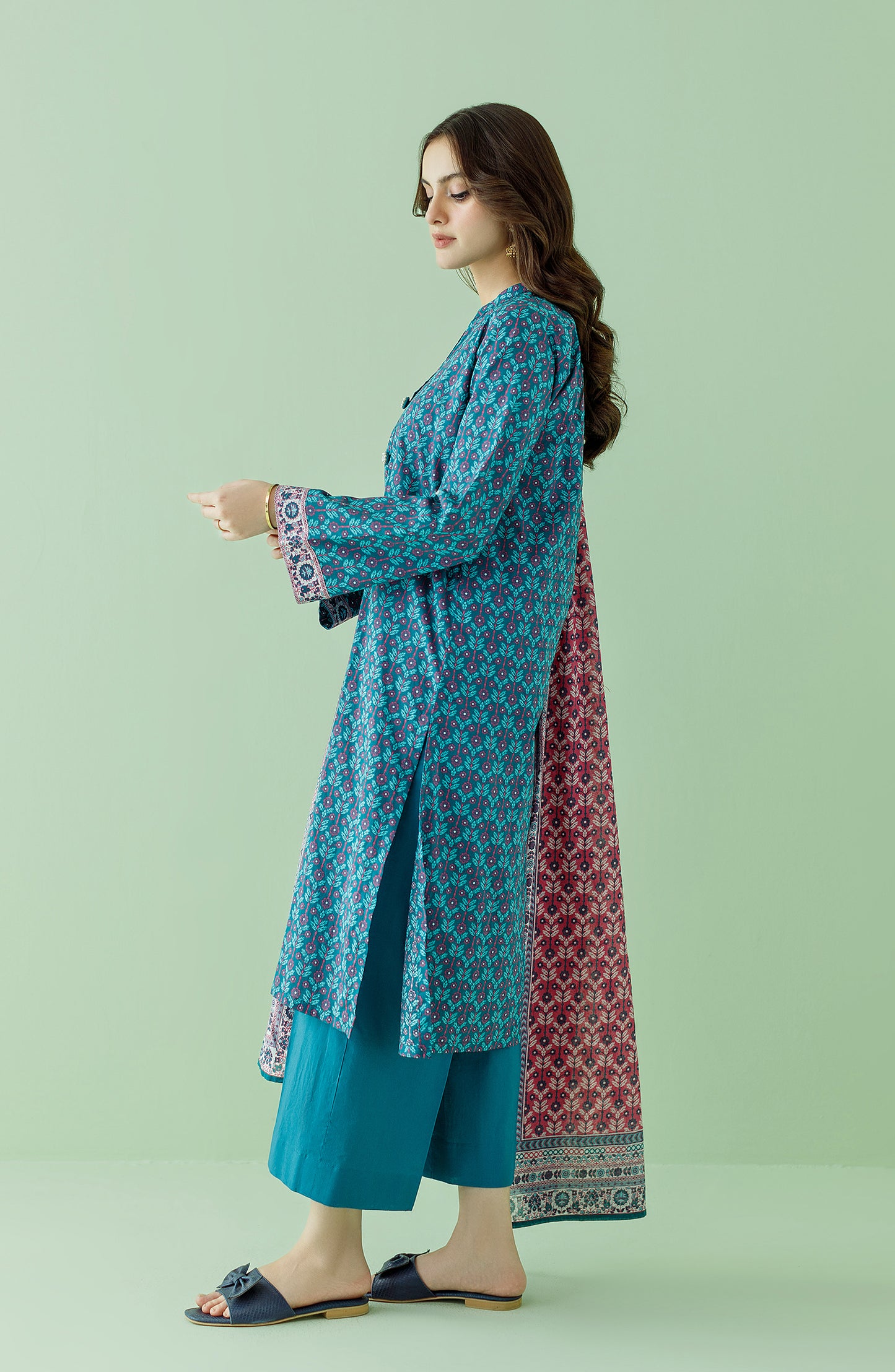 Orient Stitched 3 Piece Printed Lawn Shirt , Cambric Pant And Lawn Dupatta - Otl-23-348/S Teal
